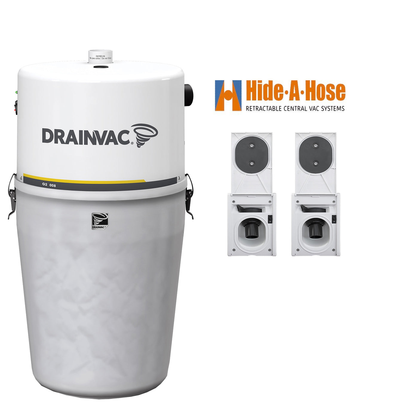 DrainVac G2-008 Central Vacuum with Hide-A-Hose Installation Package