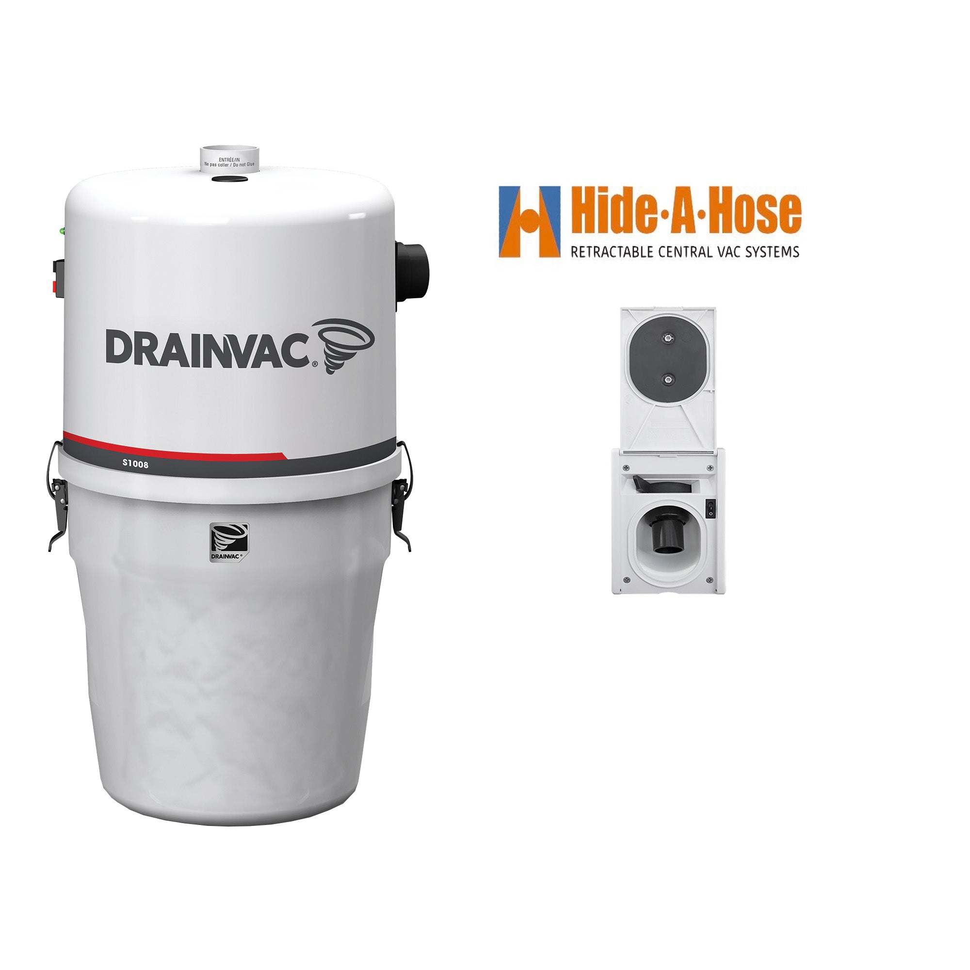 DrainVac S1008 Central Vacuum & Hide-A-Hose Package